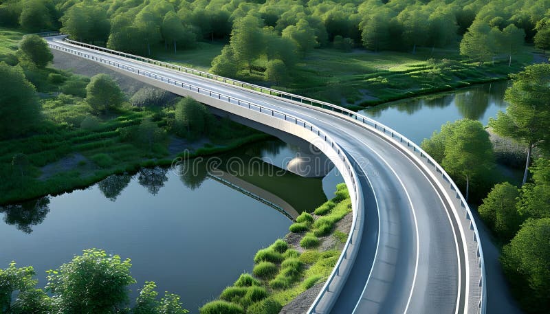 Curved road bridge stock illustration. Illustration of mountains ...
