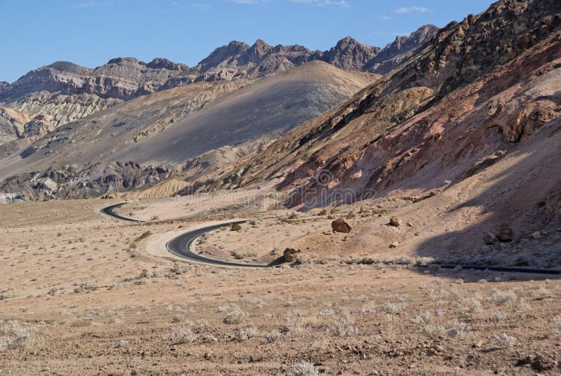 Curved Road in Death Valley Desert Stock Image - Image of curves ...