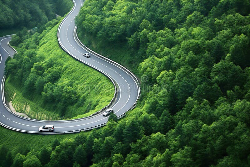 Curved Road in the Forest, Top View, Travel Concept Stock Illustration ...