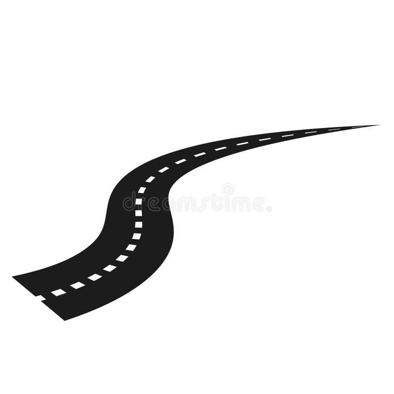 Curved Road Icon. Black Highway Design. Dashed Lane Marking. Simple ...