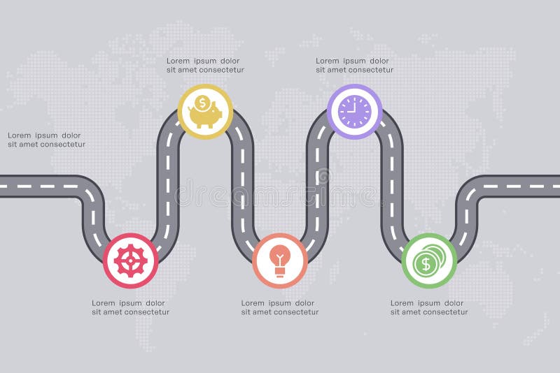Curved Road Timeline with Business and Finance Icons, Global Journey ...