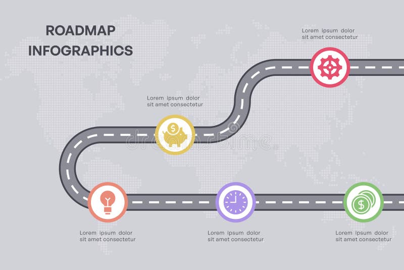 Curved Road Timeline with Business and Finance Icons, Global Journey ...