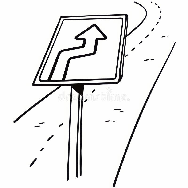 Curved Road Sign Illustration on Winding Path Depicts Direction and ...