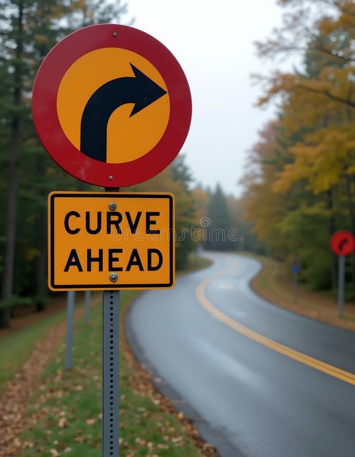Curved Road Sign with Sharp Turn Ahead Stock Illustration ...