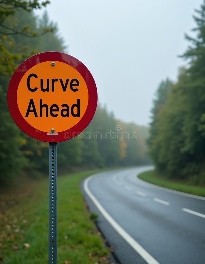 Curved Road Sign with Sharp Turn Ahead Stock Illustration ...