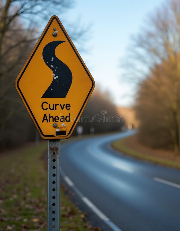 Curved Road Sign with Sharp Turn Ahead Stock Illustration ...