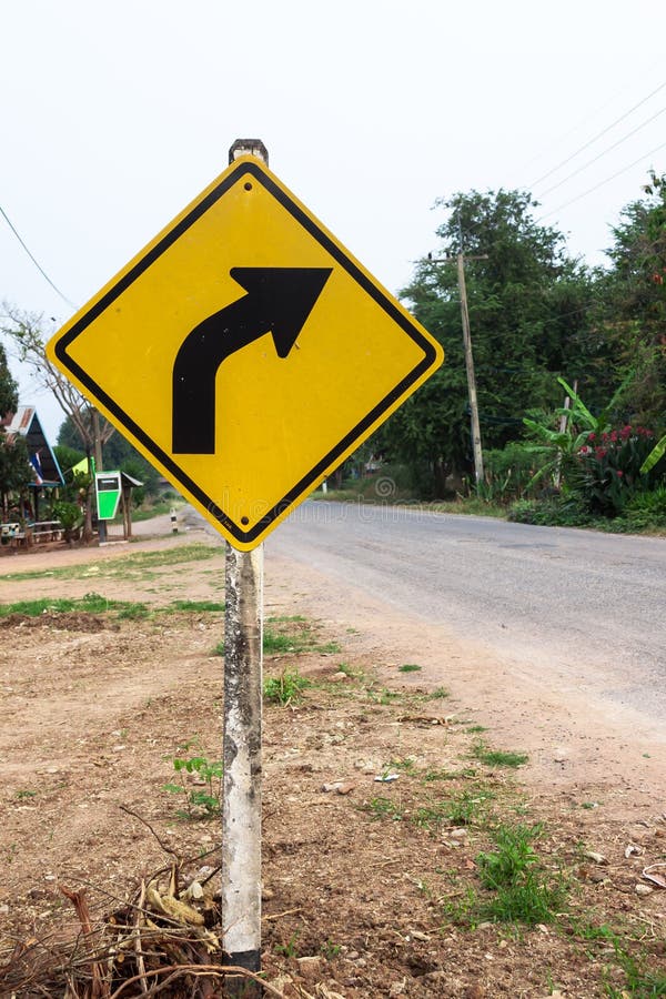 Curved Road Traffic Sign on the Road Stock Photo - Image of concept ...