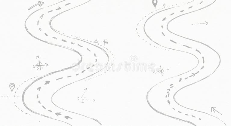 Curved Roads are Depicted with Dashed and Solid Lines on a Light ...