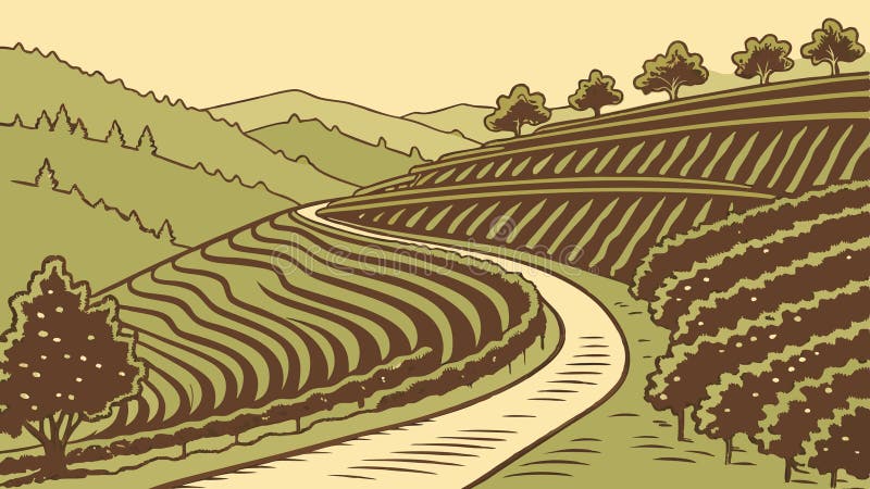 Curved Rows Vineyard Landscape, Vector Design Generative AI Stock ...