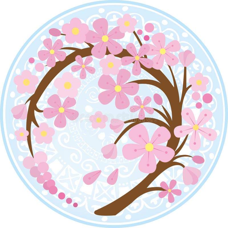 Curved sakura branch stock vector. Illustration of rounded - 39421342
