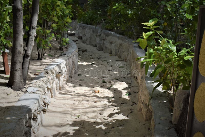 Curved Sandy Path with Rock Borders Stock Photo - Image of plants ...
