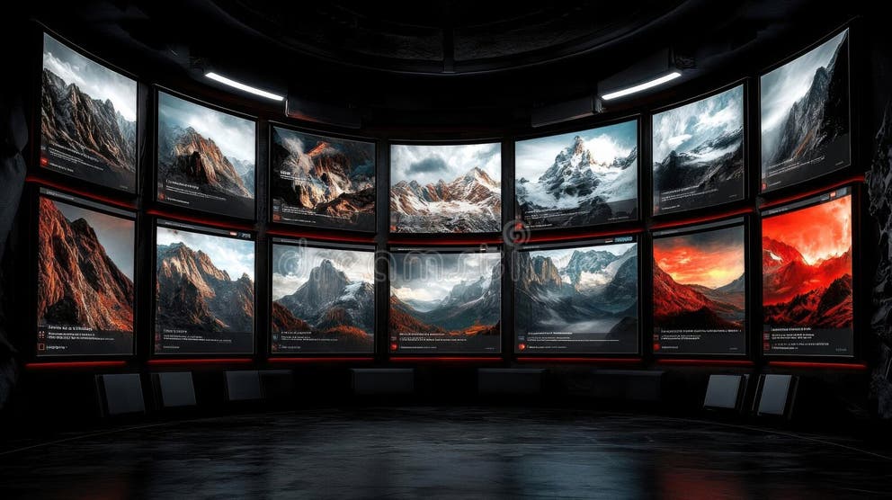 Curved Screen Mountain Views Stock Photo - Image of display, curved ...