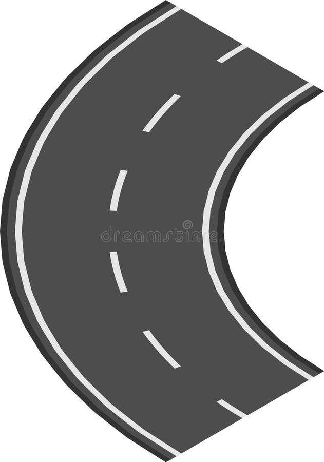 Curved Section of Asphalt Road with White Dashed Lines Extends into the ...