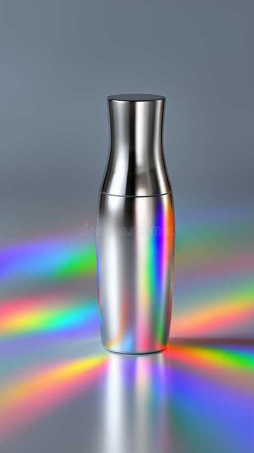 Curved Silver Bottle with Rainbow Light Reflection Stock Illustration ...