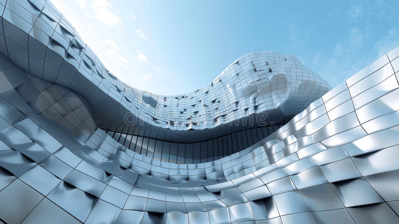 Curved Silver Building with Patterned Facade - Futuristic Architecture ...