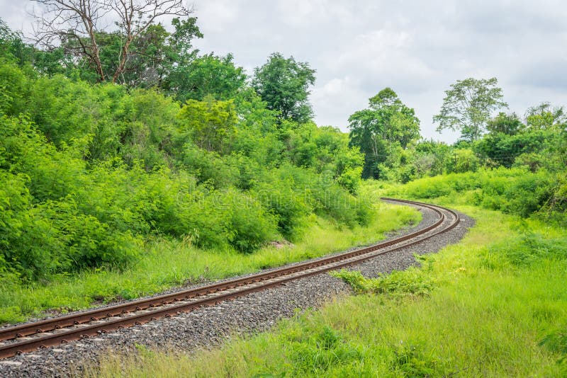 Curved Single Train Track in Forest of Thailand Stock Photo - Image of ...