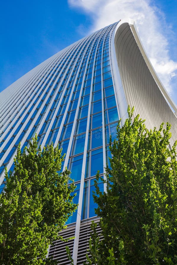Curved Skyscraper Against Blue Sky Stock Image - Image of london, close ...