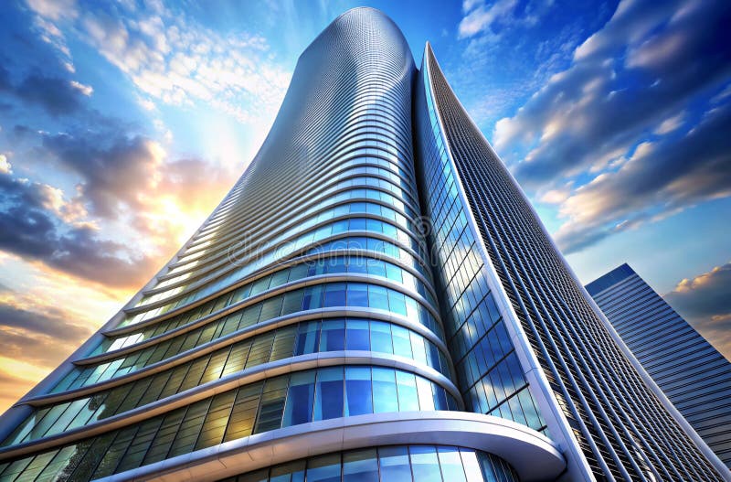 Curved Skyscraper Design, Modern Corporate Office, Generative AI Stock ...