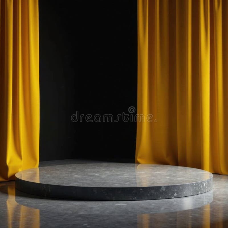 Curved Stage, Dark Yellow Curtain, Marble Floor , Setting, Artistic ...