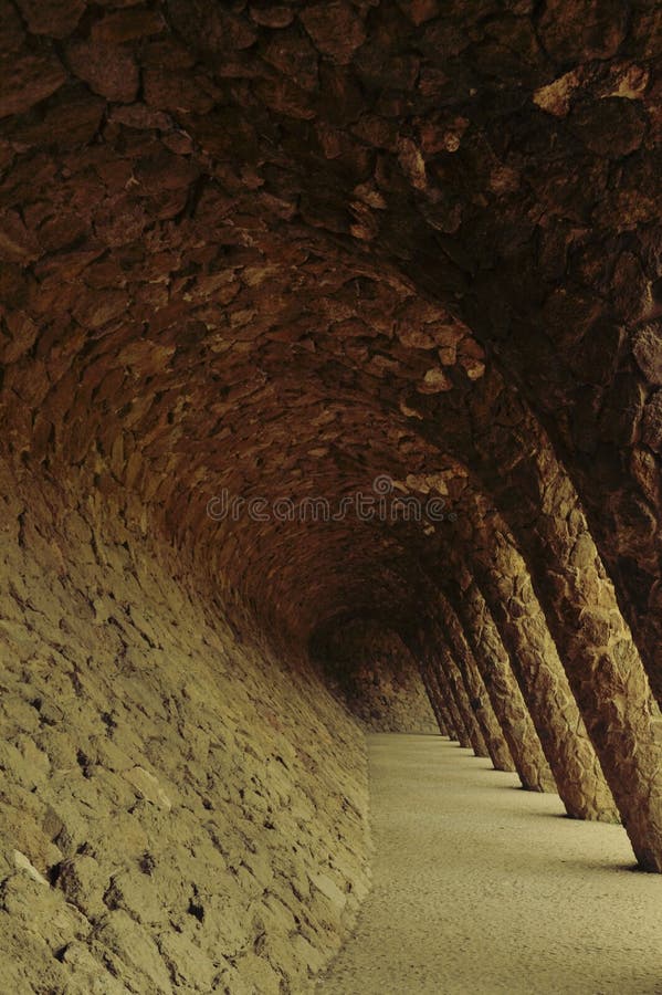 Inclined Colonnade in Park Guell Stock Image - Image of colonnade, rock ...