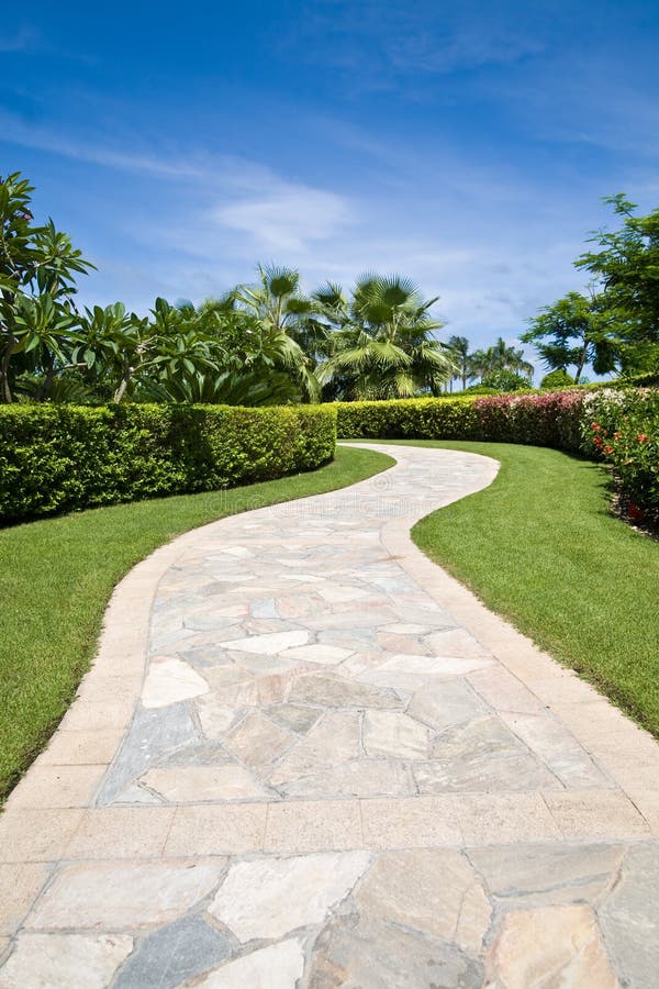 Stone Footpath Pattern with Green Grass Background for Interior Design ...