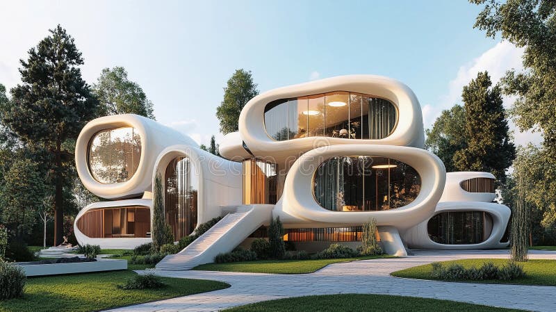 Unique Modern Architecture Stands Out Against a Clear Sky in a Serene ...