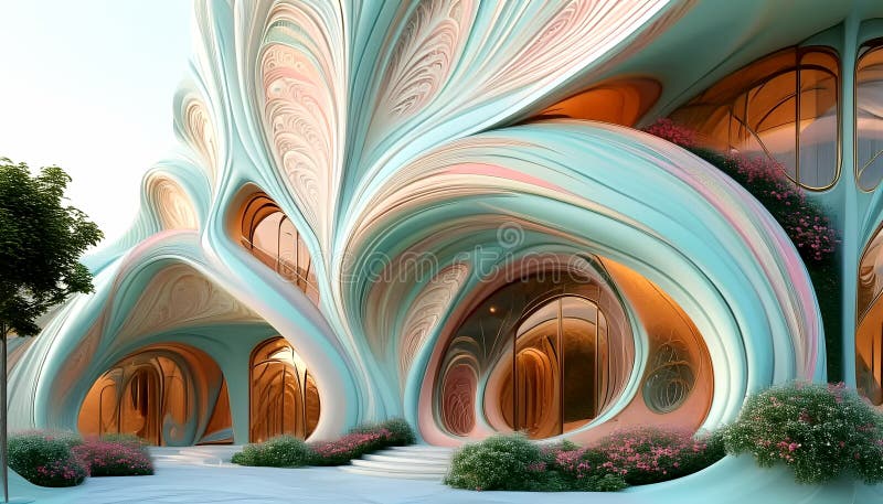 Whimsical Architecture with Flowing Designs Amid Vibrant Natural ...