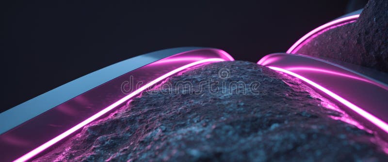 Curved Surface with Bright Neon Lights Reflecting on Textured Stone ...