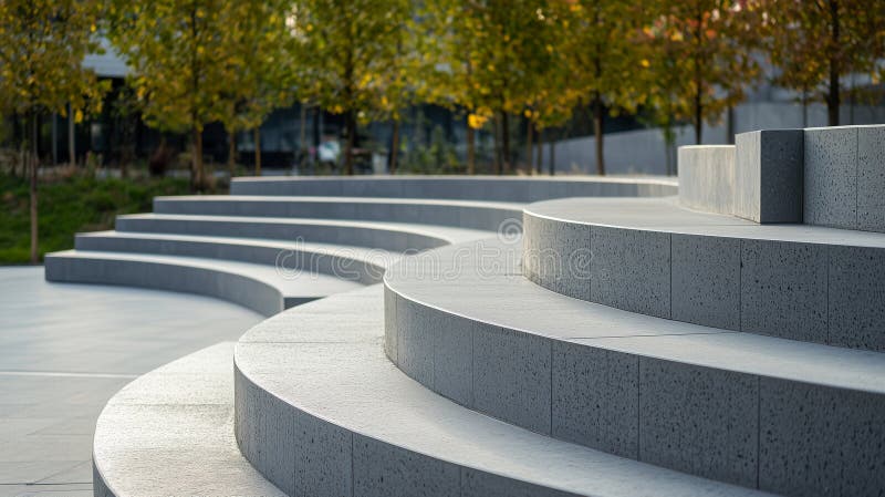 Curved, Tiered Cement Seating Structure in a Landscaped Area Stock ...