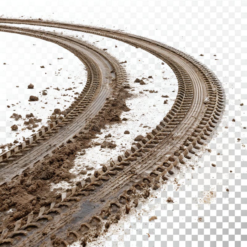 "Curved Tire Tracks with Mud Splash Isolated on Transparent Background ...