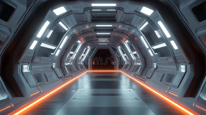 Curved Tunnel with Symmetrical LED Light Arrays Guiding the Path. Stock ...