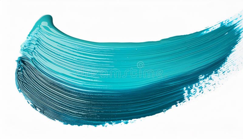 Curved Turquoise Acrylic Paint with Distinct Brush Strokes on a White ...