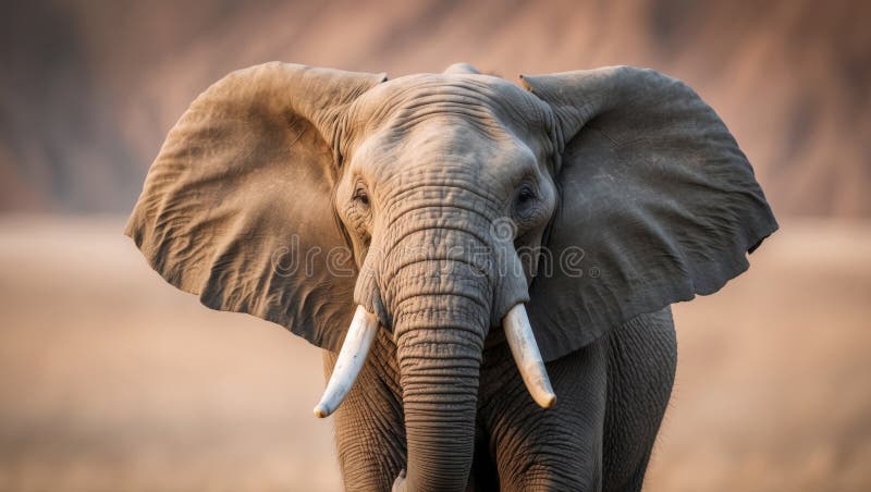 Curved Tusked Bull Elephant Facing Camera. Stock Photo - Image of ...
