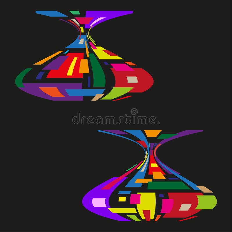 Curved Vase Shape. Multicolor Abstract Vector. Bright Form on Black ...
