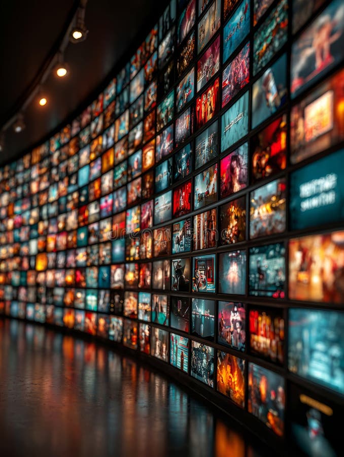 Video Wall Showing Multiple Streaming Media Content in a Dark Room ...
