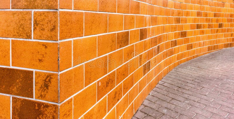 Curved Wall in the City, Covered with Red Tiles Stock Photo - Image of ...