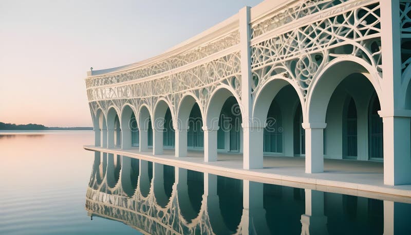 Curved White Architectural Structure with Repeating Patterns and Lines ...