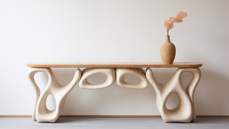 Curved Wood Dining Table with Abstract Organic Forms Stock Illustration ...