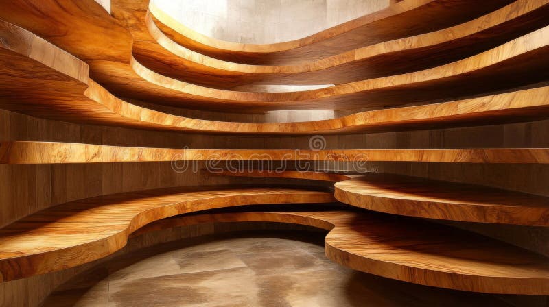 Curved Wooden Shelves in a Modern Interior Design Stock Illustration ...