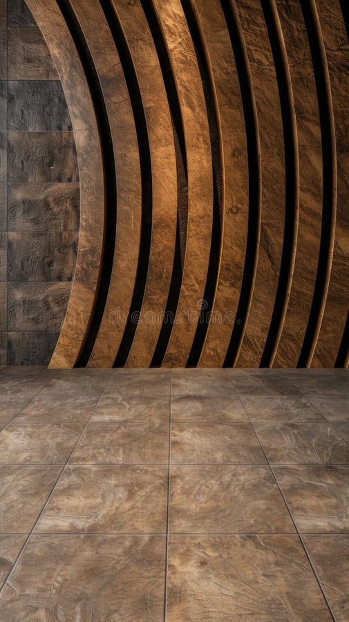 Curved Wooden Wall and Tile Floor Abstract Background Stock ...