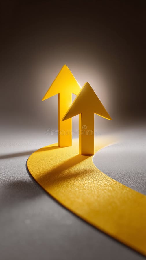 Curved Yellow Path with Two Yellow Arrows Pointing Upward. Minimalistic ...