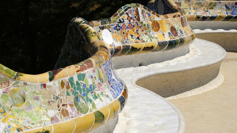 Curves of Gaudi bench editorial photo. Image of cityscape - 94498996