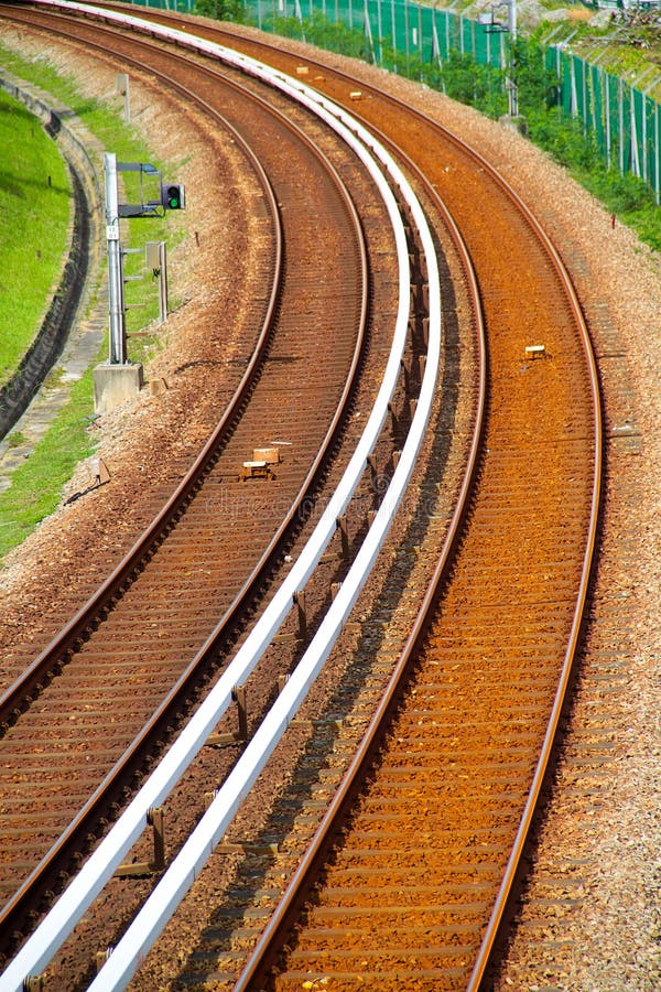 Curving Electric Train Track Stock Image - Image of railroad, road ...