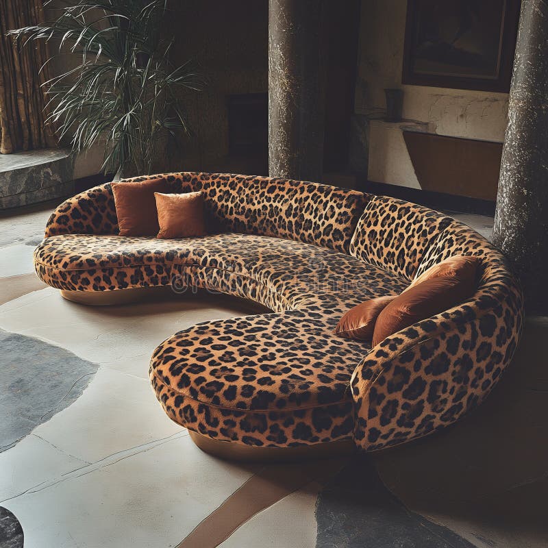 A Curving Leopard Print Couch Stock Illustration - Illustration of sofa ...