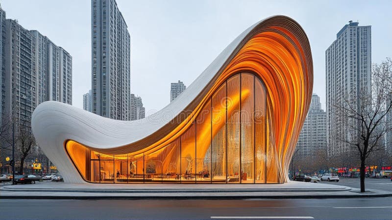 Curving Modern Building in Urban Setting Stock Illustration ...