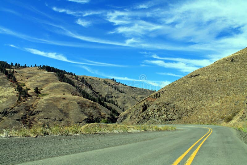 Curving Mountain Road in Eastern Oregon Stock Photo - Image of valley ...