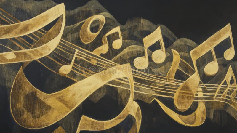 Curving Notes Dance Boldly through Abstract Landscape Art Stock ...