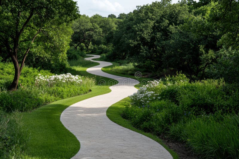 Curving Pathway through a Lush Green Garden Stock Illustration ...