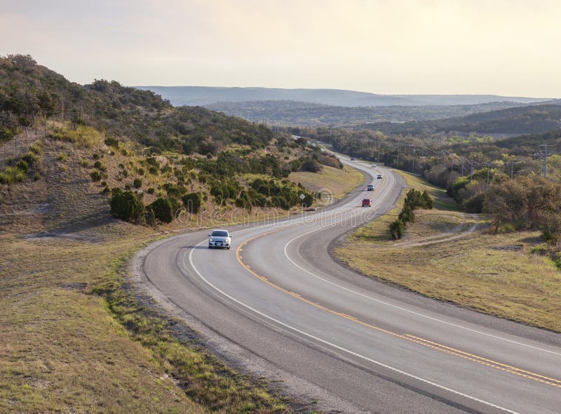 Curving Road in the Texas Hill Country on a Bright Spring Morning Stock ...