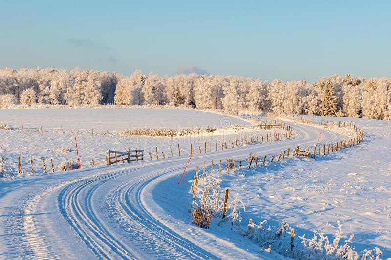 Curvy Country Road in Winter with Snow Editorial Stock Photo - Image of ...